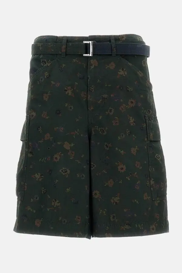 Sacai Floral Print Cotton Cargo Bermuda Shorts - Multicolor