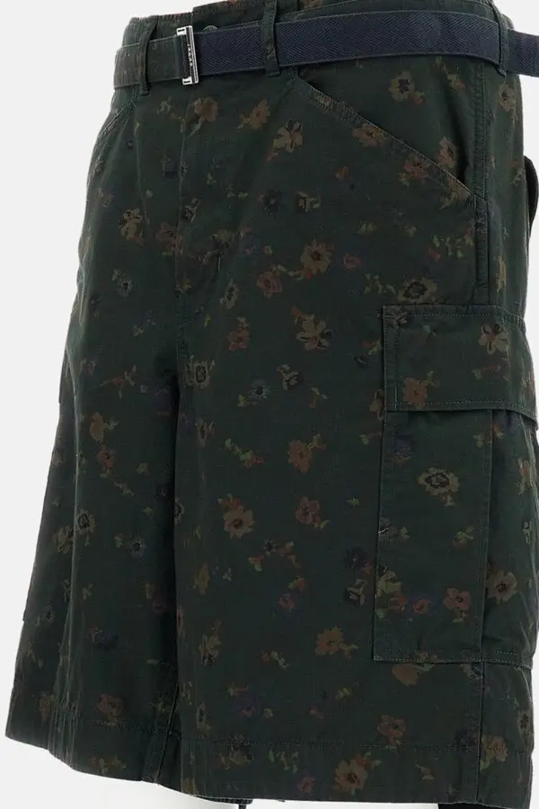 Sacai Floral Print Cotton Cargo Bermuda Shorts - Multicolor