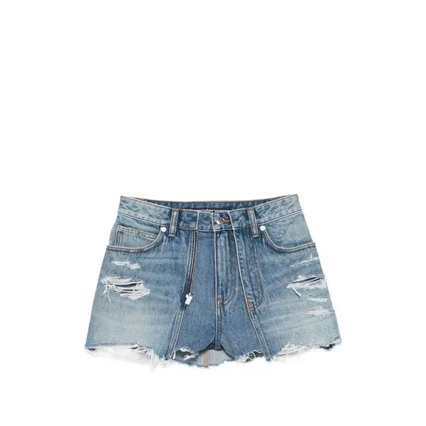 Alexander Wang Distressed Zip Detail Denim Shorts