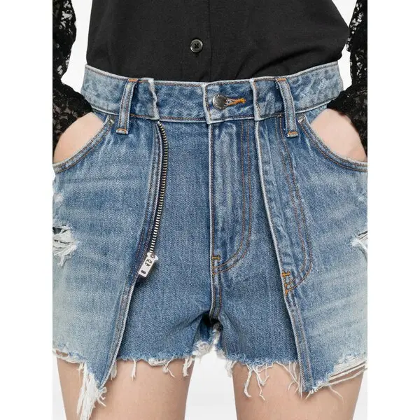 Alexander Wang Distressed Zip Detail Denim Shorts
