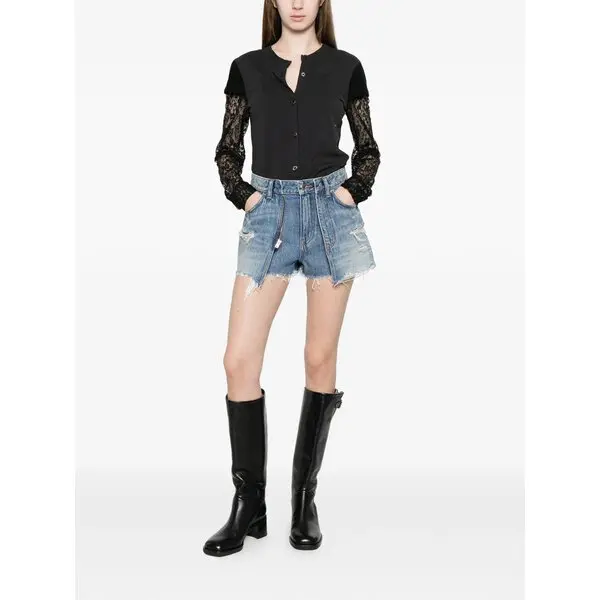 Alexander Wang Distressed Zip Detail Denim Shorts