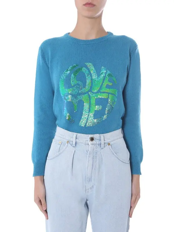 Alberta Ferretti Love Me" Sequin Embellished Round Neck Sweater