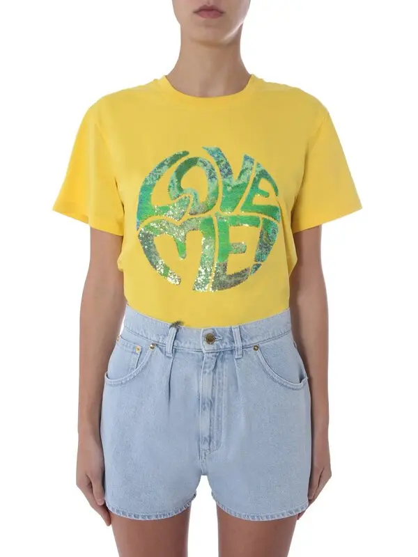 Alberta Ferretti Sequin Embellished Crewneck T-shirt - Yellow