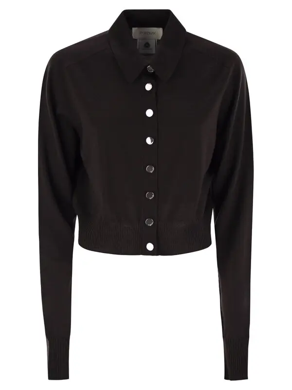 Sportmax Perseo Wool Cardigan With Shirt Collar - Brown