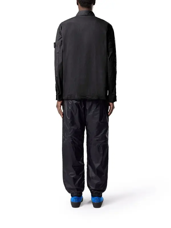 Stone Island Stretch Cotton Canvas Overshirt With Flap Pocket On The Chest - Black