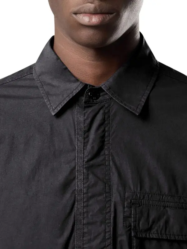 Stone Island Stretch Cotton Canvas Overshirt With Flap Pocket On The Chest - Black