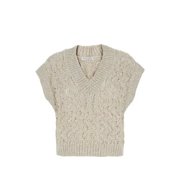 Brunello Cucinelli Sequin Embellished V-neck Knit Vest