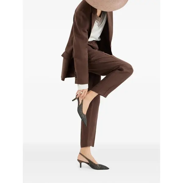 Brunello Cucinelli Suede Net Embroidery Slingback Stilettos