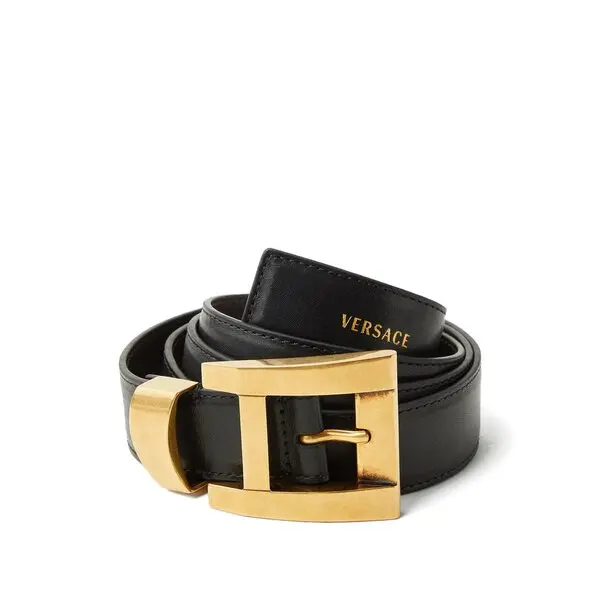 Versace Calf Leather Belt With Medusa Buckle - Black