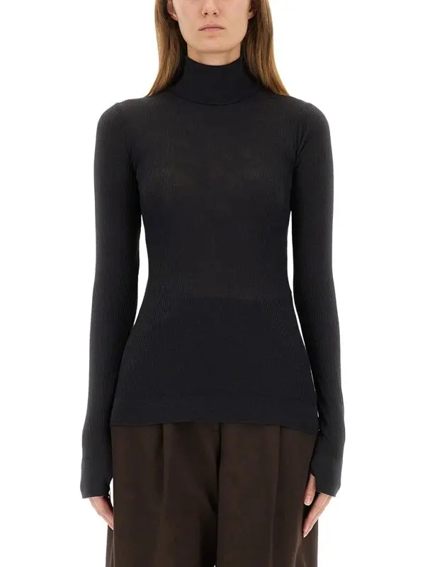 LEMAIRE Ribbed Wool Turtleneck Top - Gray