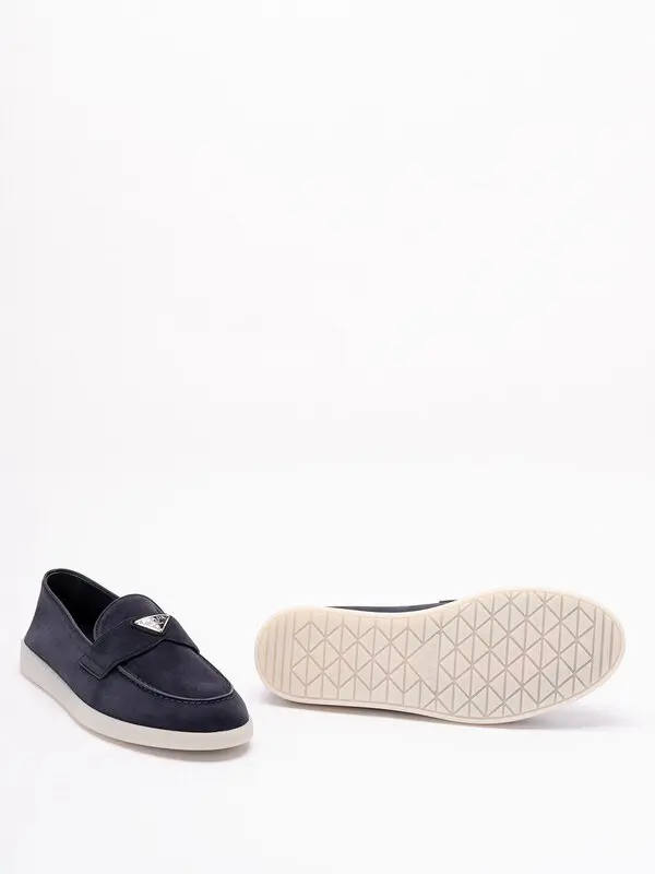 Prada Suede Loafers With Enamel Triangle - Multicolor