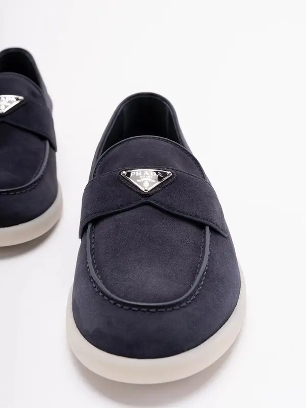 Prada Suede Loafers With Enamel Triangle - Multicolor