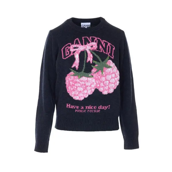GANNI Graphic Print Crew Neck Sweater