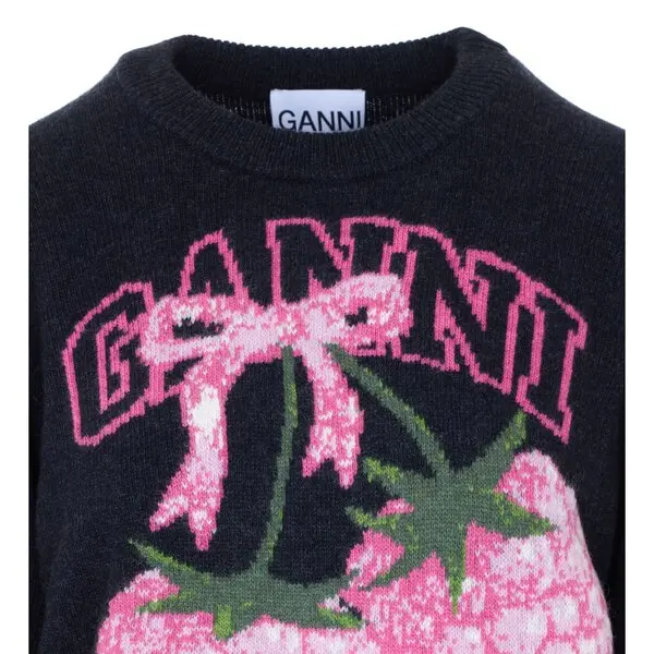 GANNI Graphic Print Crew Neck Sweater