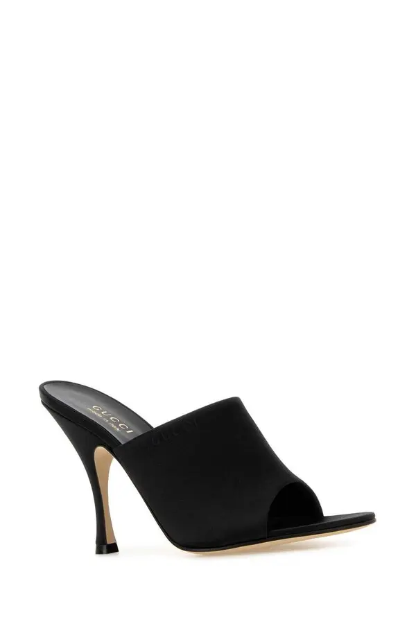 Gucci Satin Pointed Toe High Heel Mules - Black