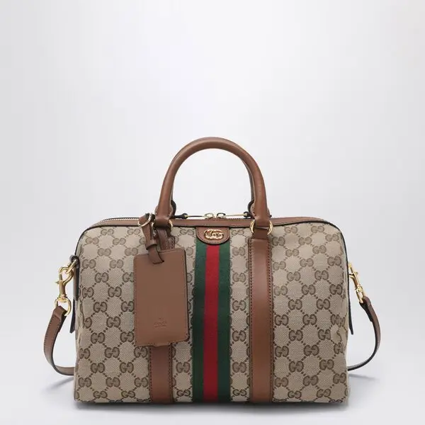 Gucci Ophidia Duffle Bag In Beige And Brown Gg Fabric - Cream