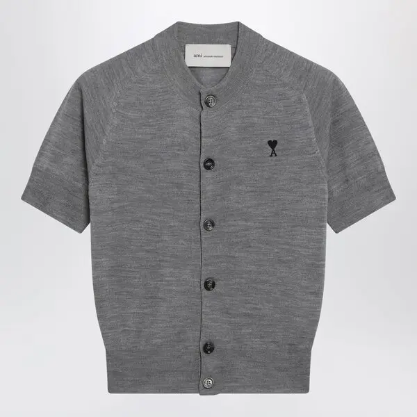 Ami Grey De Coeur Wool Cardigan - Gray