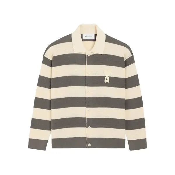 AMI Paris Striped Cardigan With Appliqué Detail