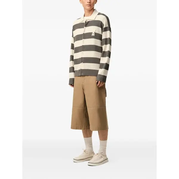 AMI Paris Striped Cardigan With Appliqué Detail