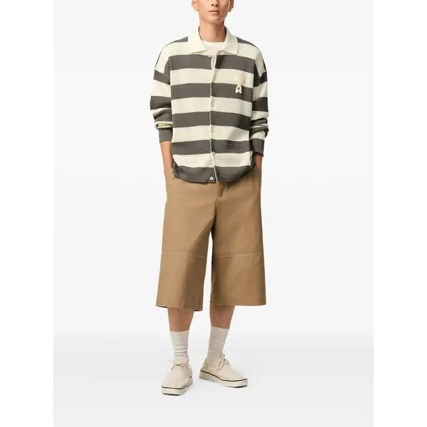 AMI Paris Striped Cardigan With Appliqué Detail