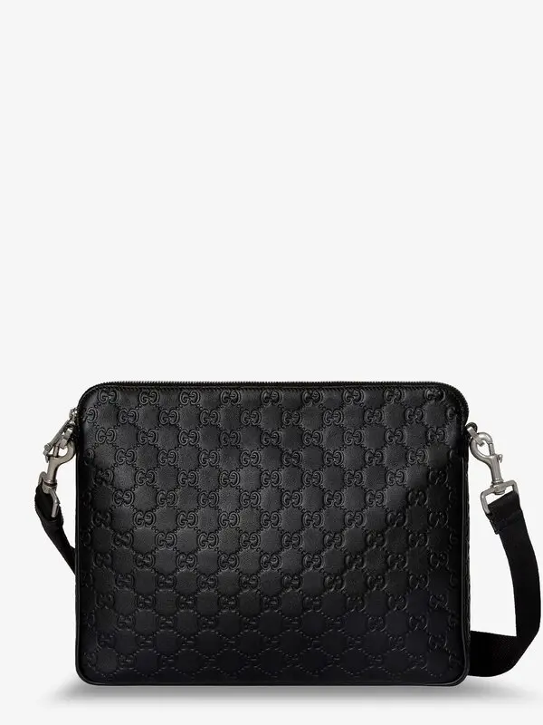 Gucci Gg Emblem Leather Crossbody Bag - Gray