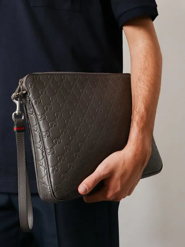 Gucci Gg Emblem Leather Crossbody Bag - Gray