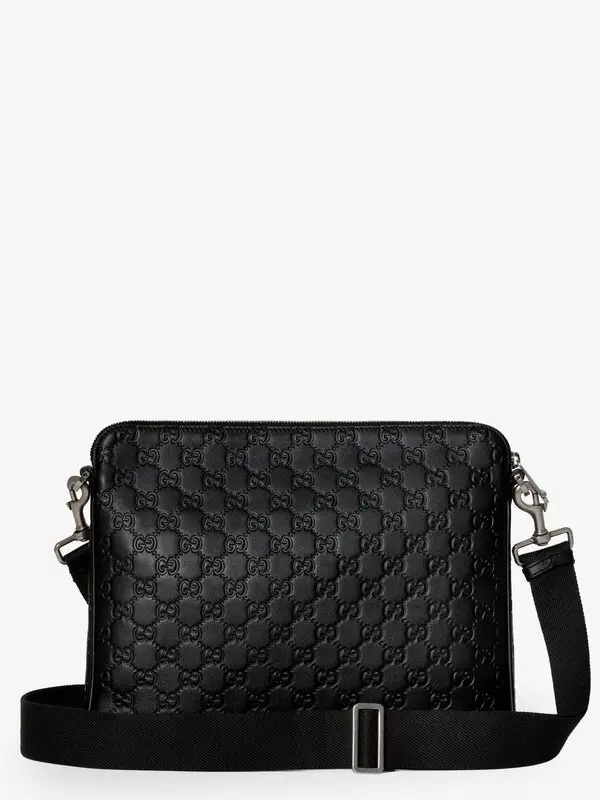 Gucci Gg Emblem Leather Crossbody Bag - Gray