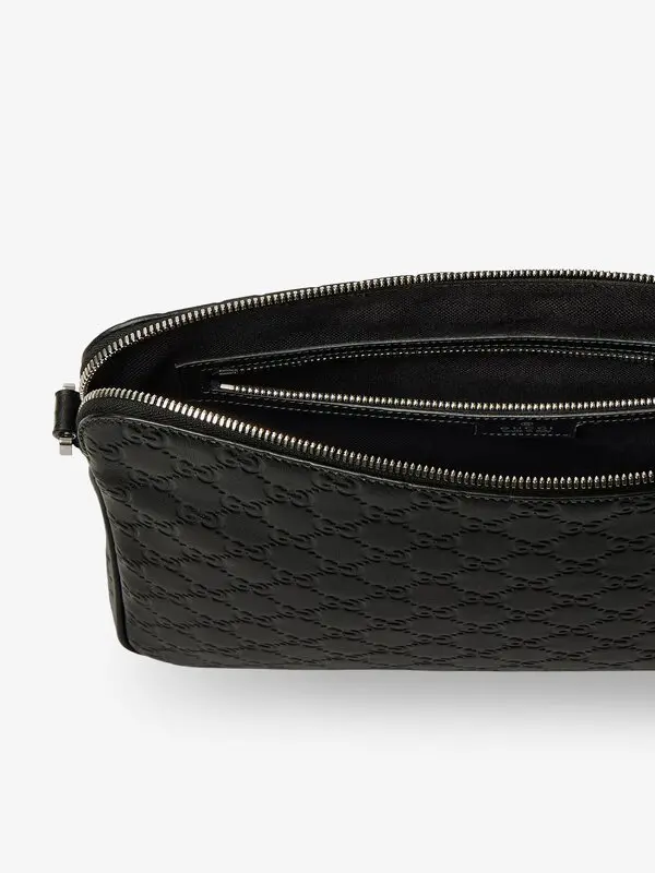 Gucci Gg Emblem Leather Crossbody Bag - Gray