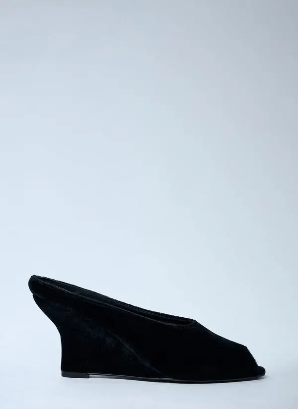 TOTEME Velvet Peep-toe Wedge Mules - Black