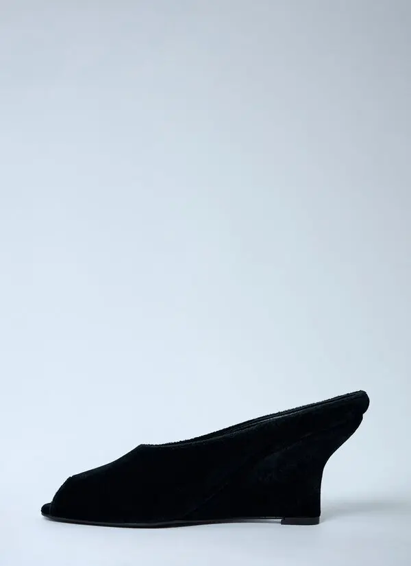 TOTEME Velvet Peep-toe Wedge Mules - Black