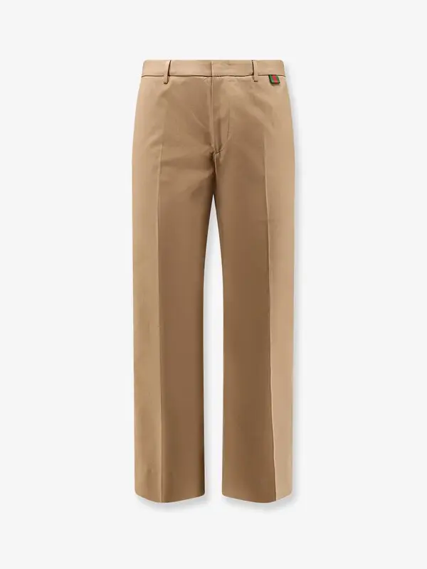 Gucci Beige Cotton Trousers With Web Detail - Multicolor