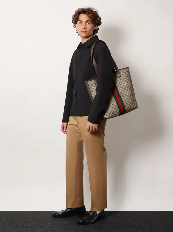 Gucci Beige Cotton Trousers With Web Detail - Multicolor