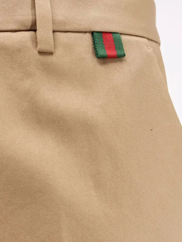 Gucci Beige Cotton Trousers With Web Detail - Multicolor