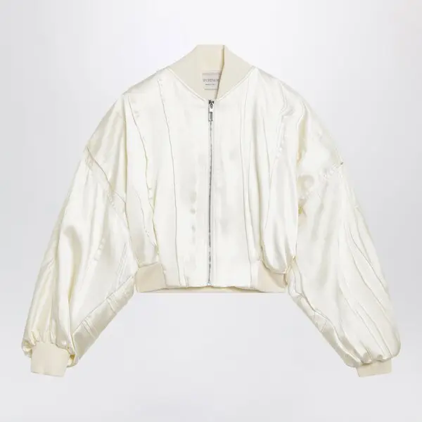 Sportmax Ivory Pleated Satin Bomber Jacket