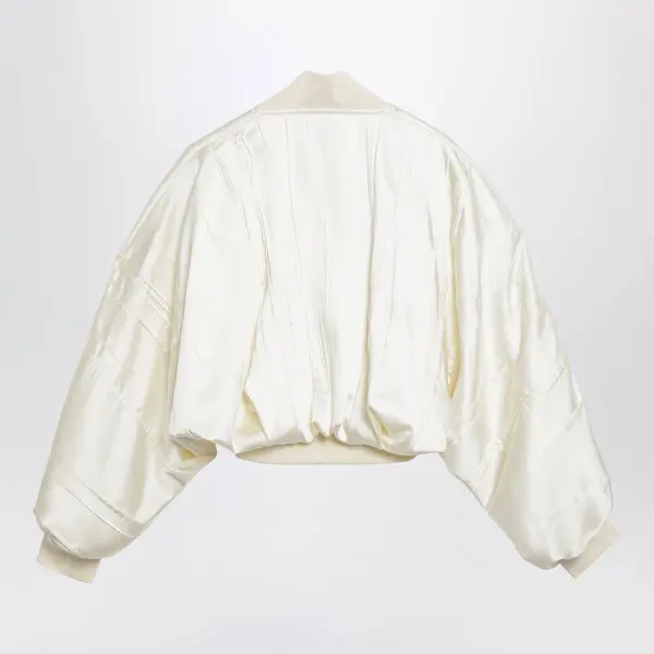 Sportmax Ivory Pleated Satin Bomber Jacket