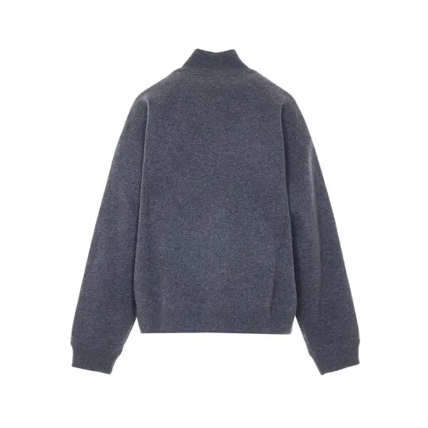 Miu Miu Cashmere Half-zip Turtleneck Sweater With Embroidered Logo - Gray