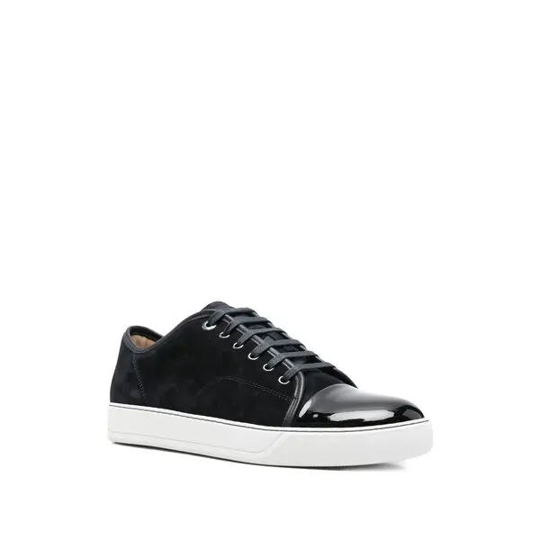 LANVIN Suede And Patent Leather Lace-up Low-top Sneakers - Blue