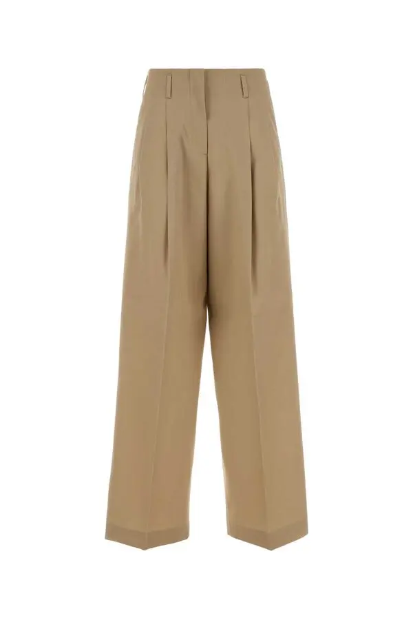 GOLDEN GOOSE Wide-leg Flavia Pant In Beige Wool - Brown