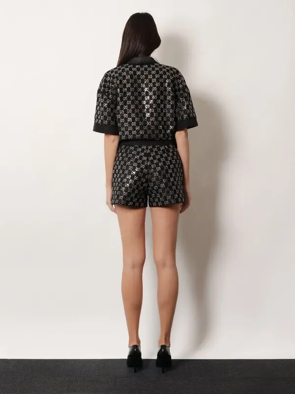 Gucci Lightweight Lame Wool Tweed Top With Gg Crystals