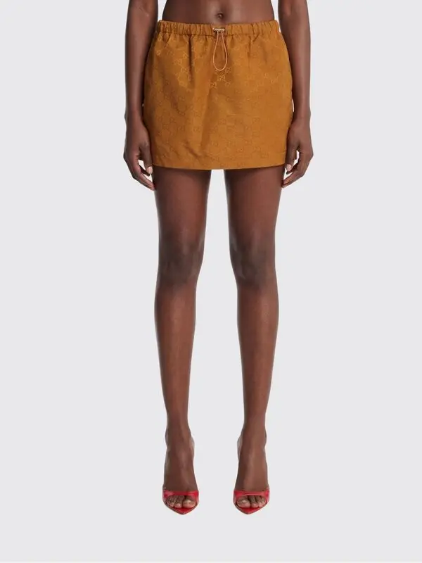 Gucci Monogram Drawstring Leather Skirt - Brown