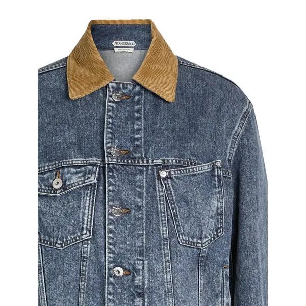 JW Anderson Mid Cotton Denim Jacket With Corduroy Collar - Blue