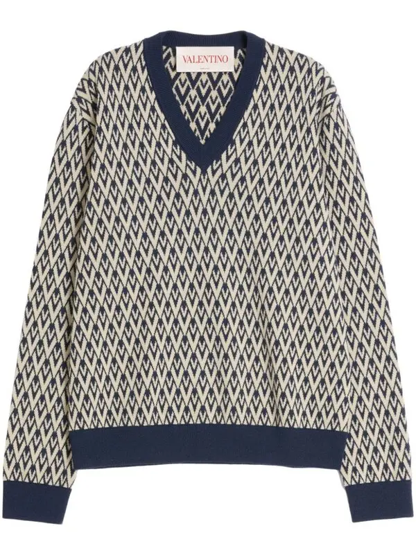 Valentino Garavani V-neck Geometric Knit Sweater - Multicolor