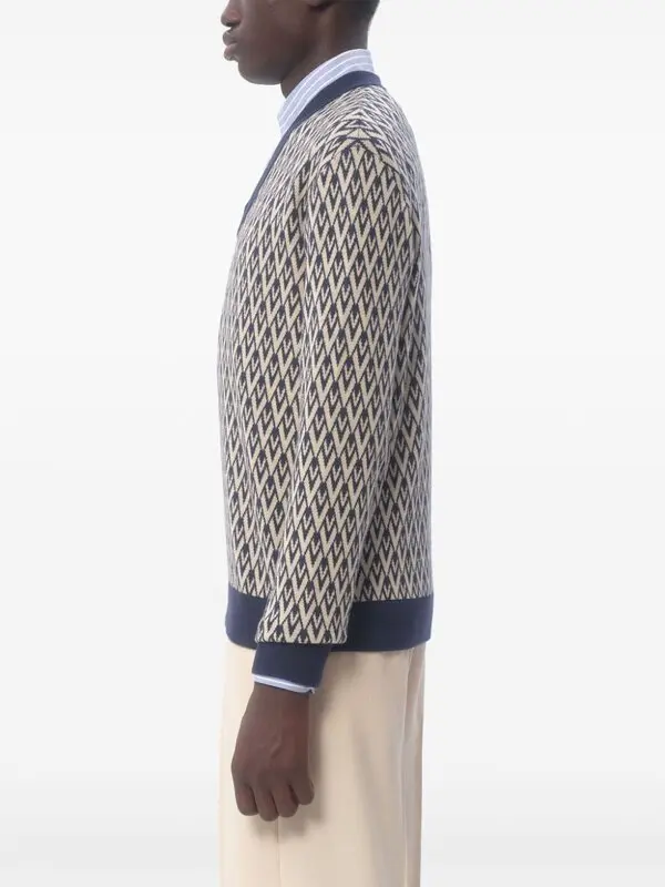 Valentino Garavani V-neck Geometric Knit Sweater