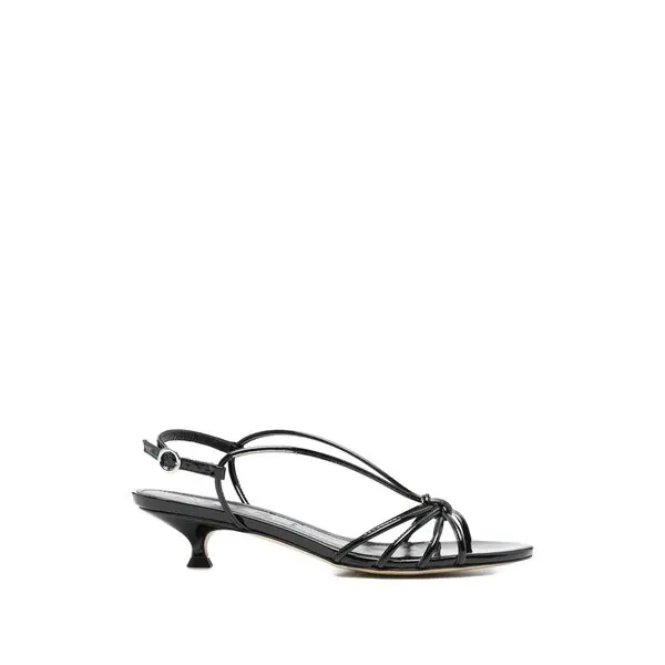 AeydĒ Patent Leather Kitten Heel Sandals - Black