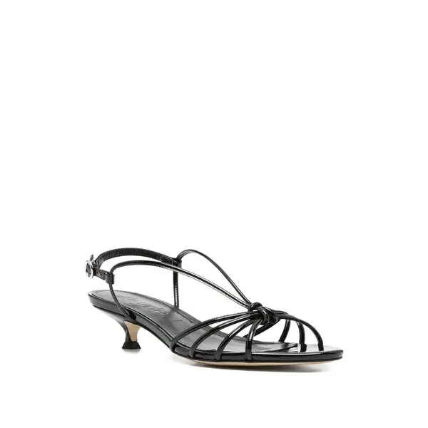 AeydĒ Patent Leather Kitten Heel Sandals - Black