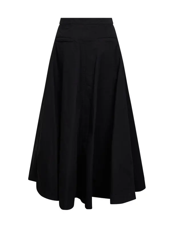 Balenciaga Black Cotton Ripstop Godet Maxi Skirt