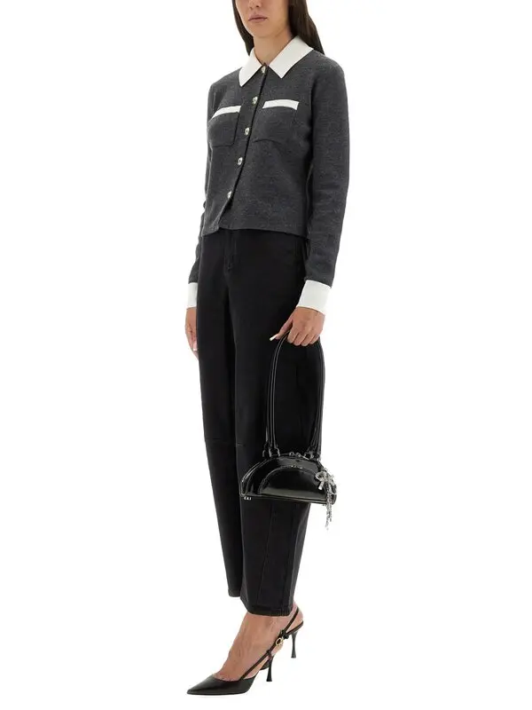 SELF-PORTRAIT Cardigan With Contrasting Collar - Gray