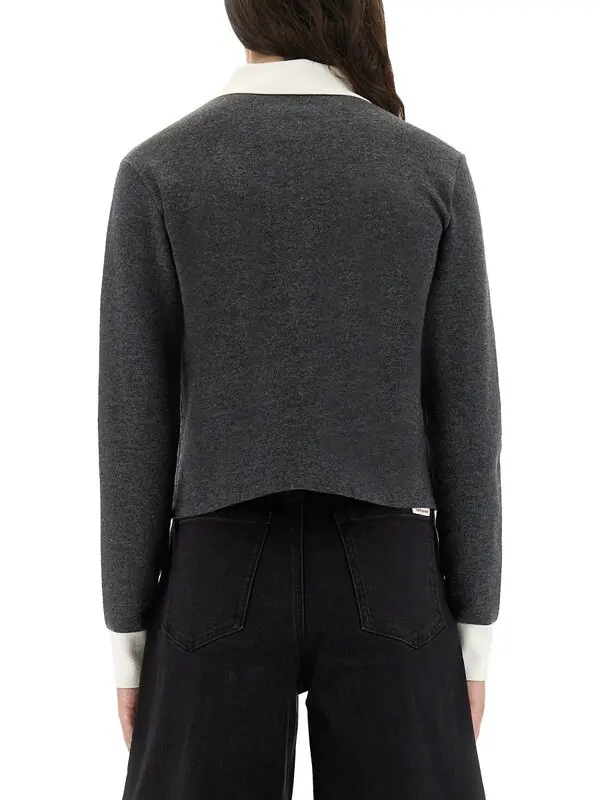 SELF-PORTRAIT Cardigan With Contrasting Collar - Gray