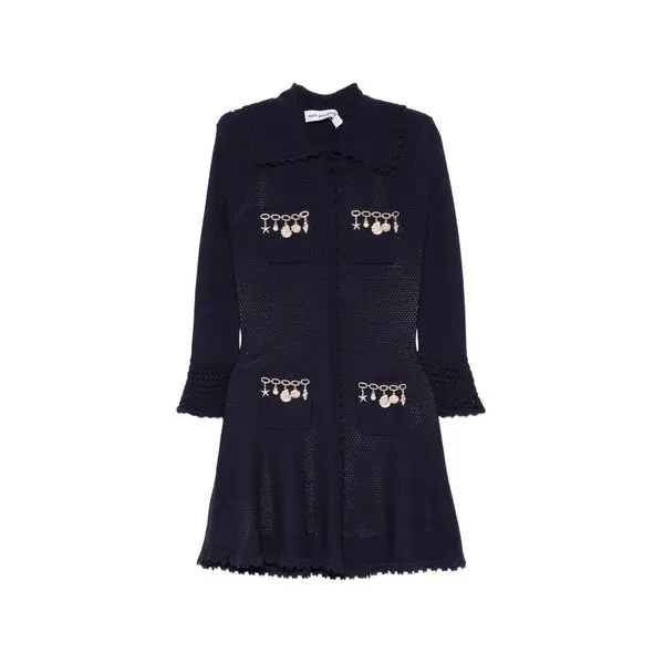 SELF-PORTRAIT Navy Charm Detail Pointelle Knit Dress