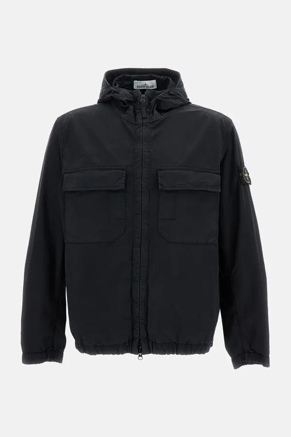 Stone Island Hooded Jacket With Double-slider Zipper And Logo Patch - Multicolor